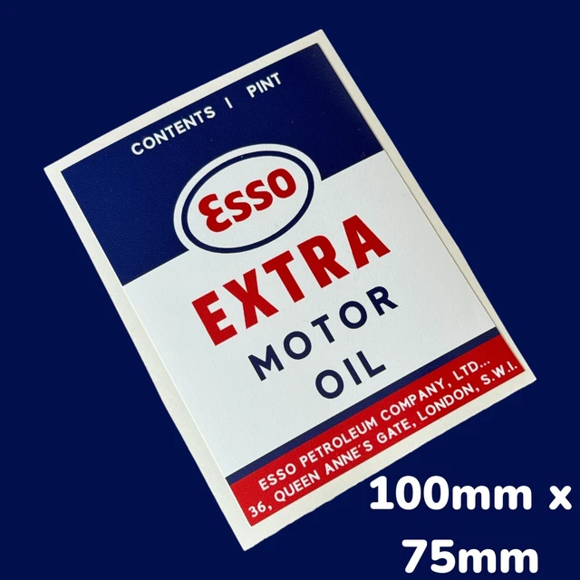ESSO EXTRA MOTOR OIL 1 PINT Vinyl Sticker Oil Jug Pourer bottle Glass ...