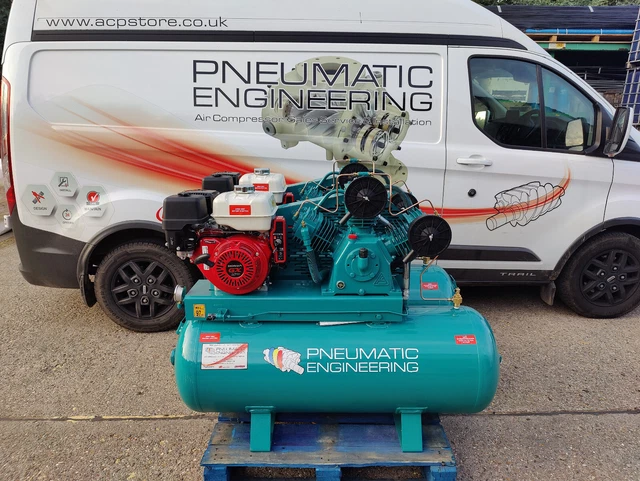 PETROL DRIVEN HEAVY Duty Cast Iron Reciprocating Air Compressor 10.3Bar ...