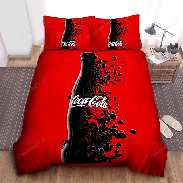 BLACK COCA-COLA GAS Bubbles Bottle Illustration Quilt Duvet Cover Set ...