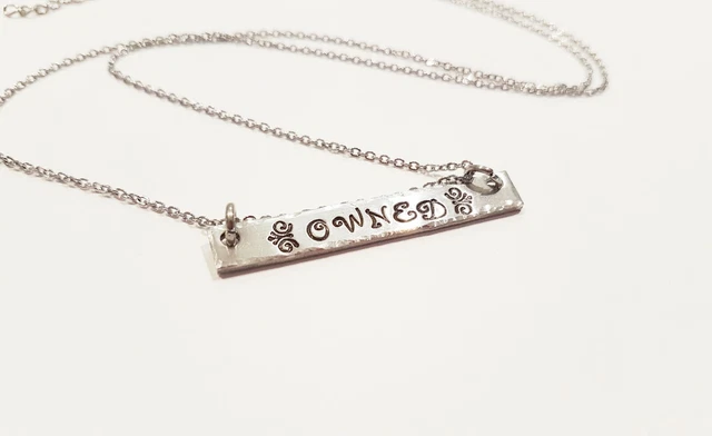 OWNED SLIM PEWTER bar necklace Master slave Dom sub day collar bdsm ...