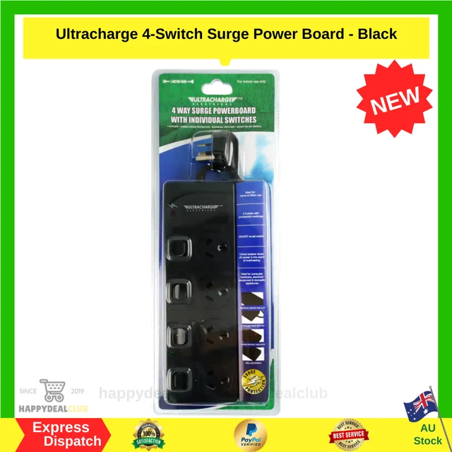 4 WAY SURGE Protected Power Board With Individual Switches Black Board ...