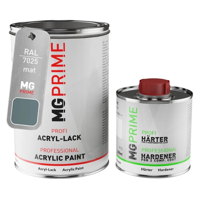 RAL 7025 PERLGRAU mat peinture acrylique 1,5 Litres 1500 ml durcisseur ...