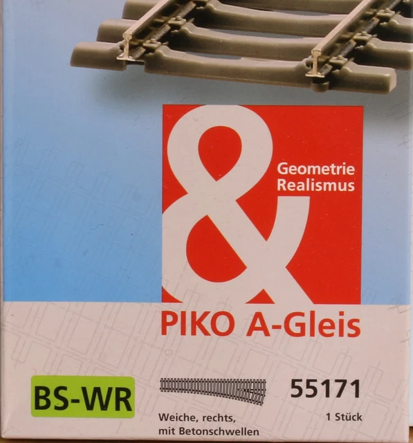 PIKO 55171, -SPUR H0-, A-Gleis Weiche rechts mit Betonschwellen, DC/ Gleichstrom EUR 19,99 ...