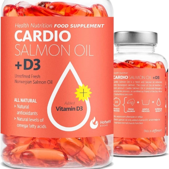 CARDIO OMEGA 3 High Strength Fish Oil with Vitamin D3-1000Mg, Norwegian ...