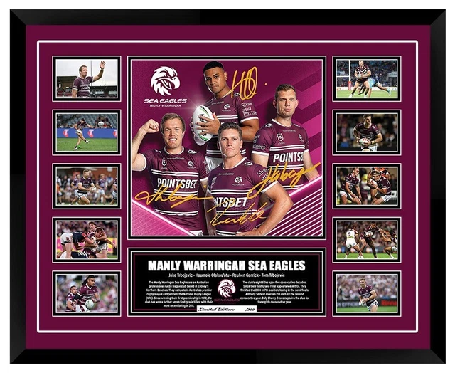 THE MANLY WARRINGAH Sea Eagles NRL Superstars Signed Framed Memorabilia ...