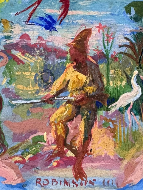 ANTIQUE DRAWING JEAN Terles Gulliver Captain Robinson Crusoe Tale ...