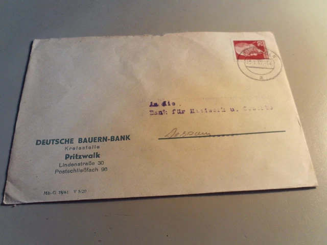 ALTER BRIEFUMSCHLAG MIT Werbung DDR Deutsche Bauernbank Pritzwalk 1961 ...