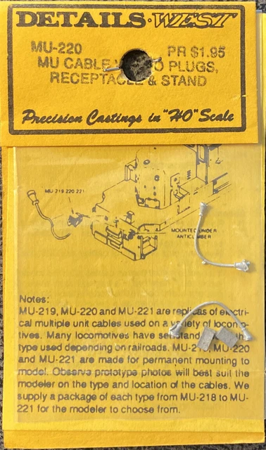 DETAILS WEST - HO Scale - MU-220 - MU Cable W/Two Plugs, Receptacle ...