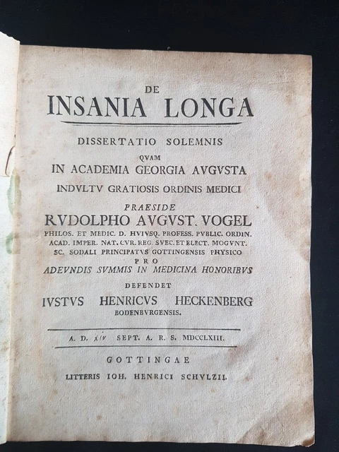 RUDOLF AUGUSTIN VOGEL, Justus Heinrich Heckenberg Insania Longa 1758 ...