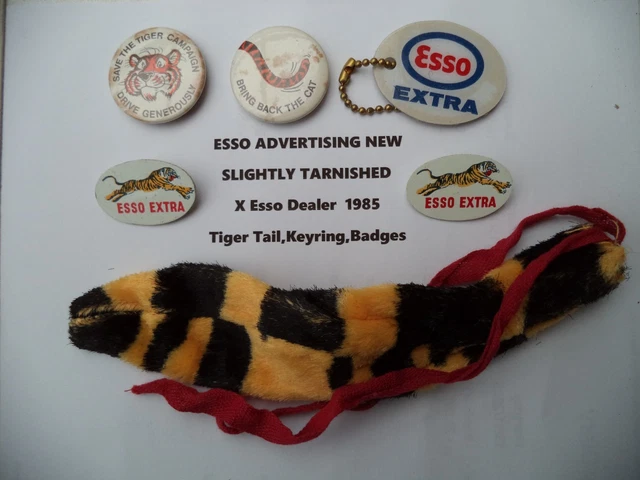 ESSO TIGER TAIL, Key Ring & Badges New Slightly tarnIshed X Esso Dealer ...