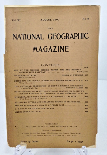 AUGUST 1900 | National Geographic Magazine w/ Map | Front & Rear Cover ...