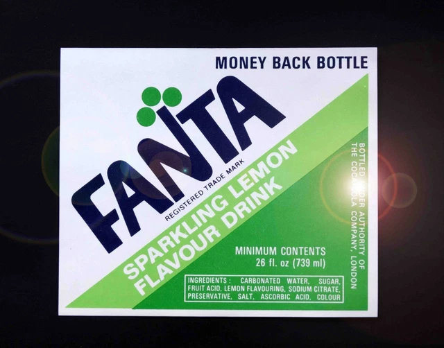 COCA COLA FANTA Sparkling Lemon Flavour Drink label, MBB 26 fl oz ...