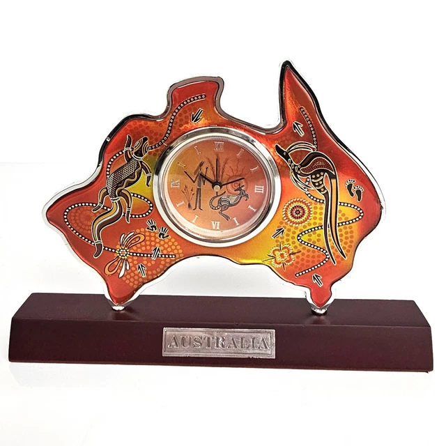 CLOCK AUSTRALIA ANIMAL Kangaroo Aboriginal Dot Art Table Desktop Gift ...