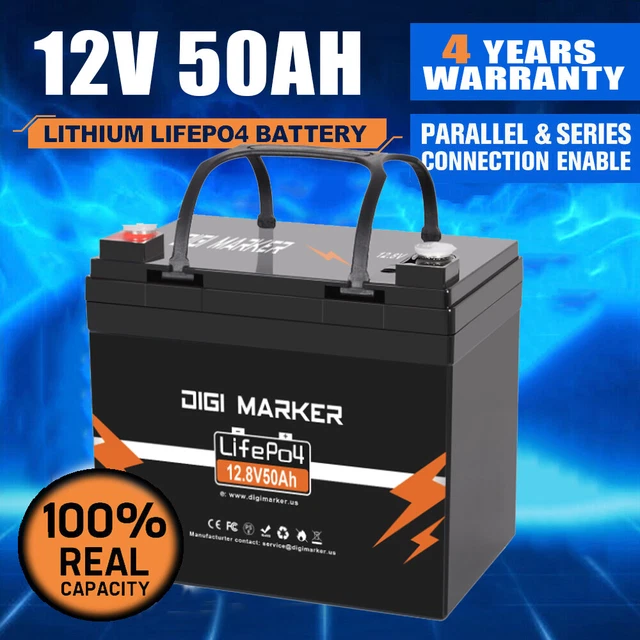12 VOLT 50AH Lithium iron Battery LiFePO4 Deep Cycle 50A BMS For Boat ...