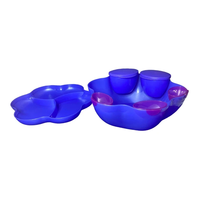 TUPPERWARE 9-PC. SCALLOPED Chip Salad Snack Serving Bowl/Dip Bowls Blue ...