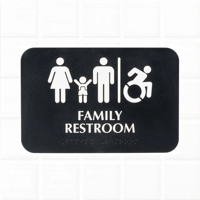 FAMILY RESTROOM SIGN with Braille - Black and White, 9 x 6" ADA ...