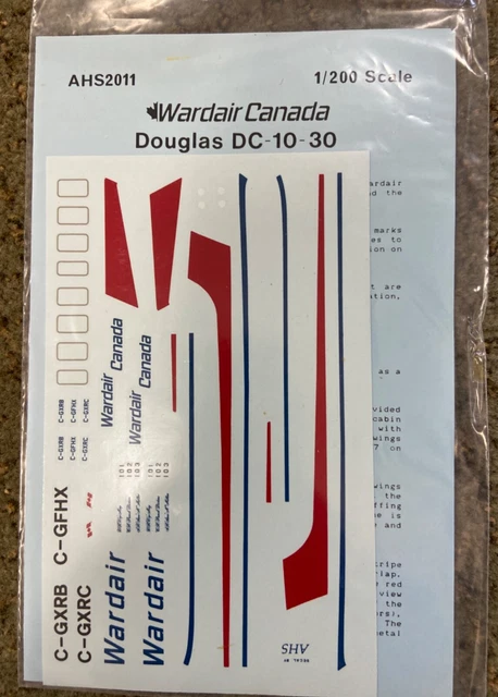 WARDAIR CANADA DOUGLAS DC-10 airline decals decal sheet 200 scale by ...