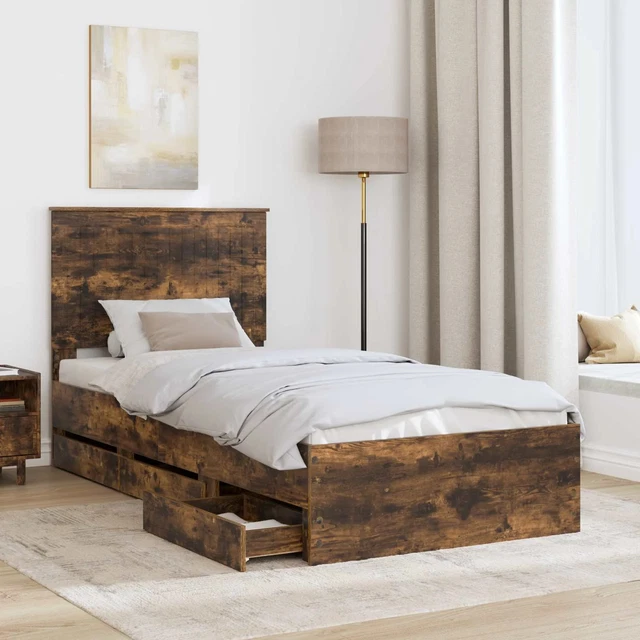 BED FRAME WITH Drawer Smoked Oak 90 x 190 cm Engineer Wood vidaXL £210. ...