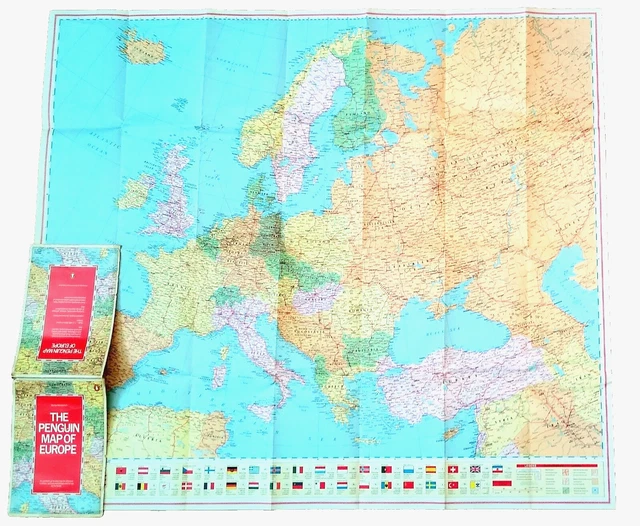VINTAGE THE PENGUIN Map Of Europe Folding Poster Map Of Europe, Rare to ...