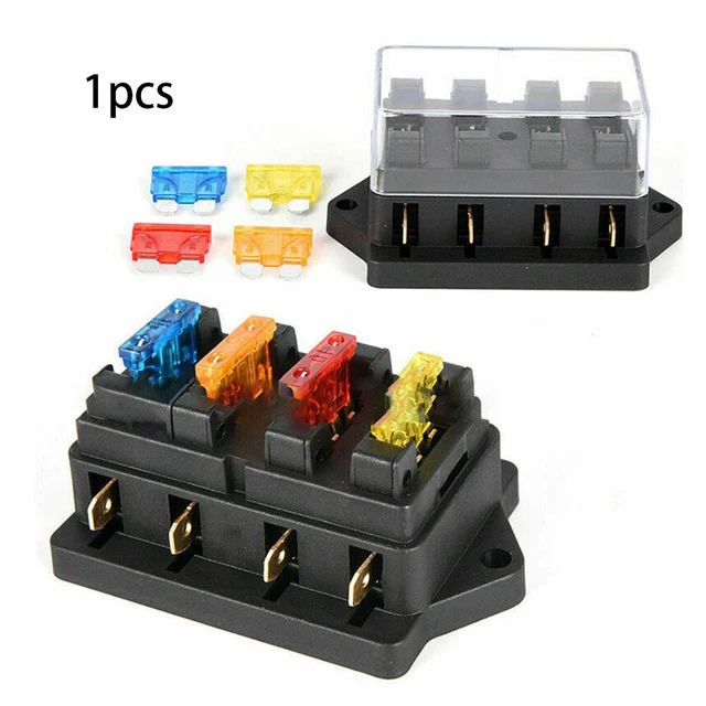 HEAVY DUTY 4 Way Fuse Box Holder for 12v or 24v Vehicles Includes 4 ...