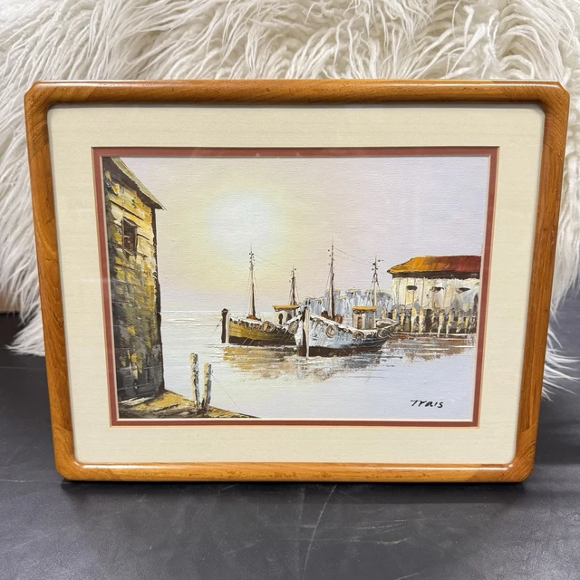 MID CENTURY EUROPEAN Harbor Oil Painting Signed Trais – Boats Seascape ...