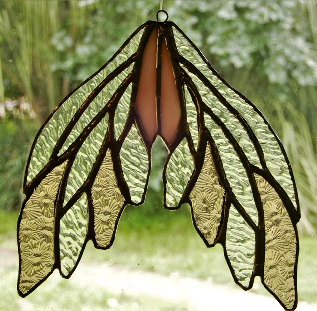 ANTIQUE GLASS ANGEL WINGS Authentic Stained Glass SUNCATCHER Crystal ...