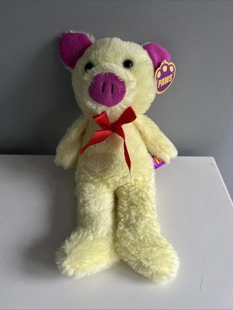 PAWS YELLOW PIG Soft Toy red bow lamb plush cuddly 13” tall £9.73 ...
