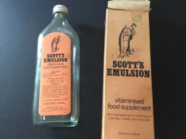 VINTAGE SCOTTS EMULSION Bottle And Cover..65 Years Old £15.00 - PicClick UK
