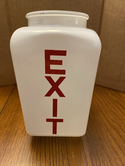 VINTAGE WHITE GLASS EXIT SIGN 3 Sided 6 1/4” Building Safety Emergency ...