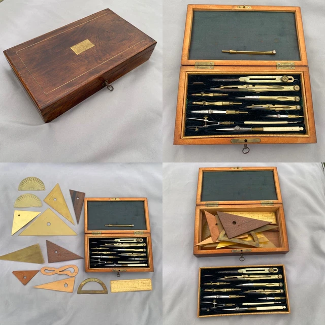 WOODEN CASED TECHNICAL Drawing Draughtsman Set Compass & Dividers Set ...