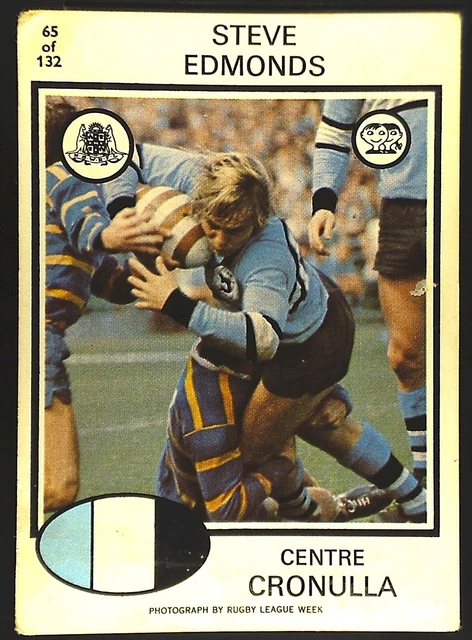 1975 #65 STEVE Edmonds Cronulla Sharks Scanlens rugby league NRL card ...
