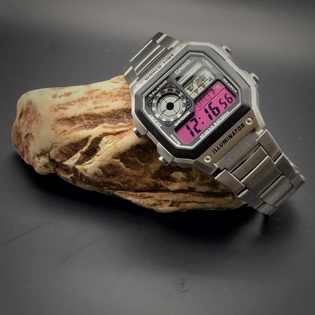 CASIO AE-1200WHD. ROYALE World Time. Custom Watch Mod. Pink £64.99 ...