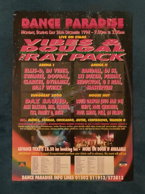DANCE PARADISE RAVE flyer, A4, 1990's rave flyers £3.50 - PicClick UK
