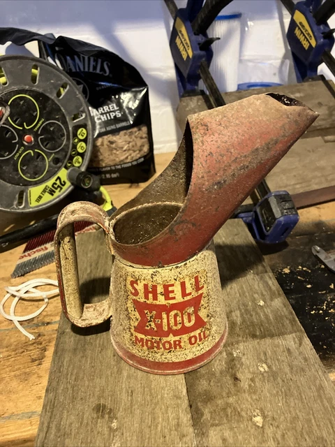 SHELL X100 MOTOR Oil Jug Pourer Pint Measure Advertising Garage Petrol ...