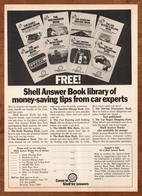 1977 SHELL ANSWER Book Print Ad/Poster Gasoline Car Truck Man Cave Wall ...