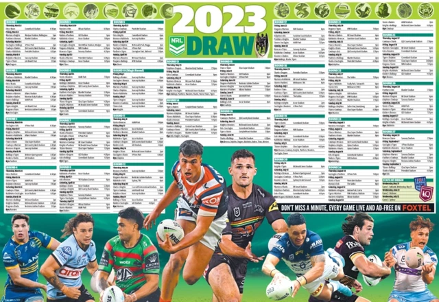 NRL RUGBY 2023 teams draw match fixture poster, panthers,Eels, storm ...