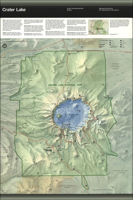 POSTER, MANY SIZES; Map Of Crater Lake National Park, Oregon 1996 EUR ... POSTER, MANY SIZES; Map Of Crater Lake National Park, Oregon 1996 EUR ...