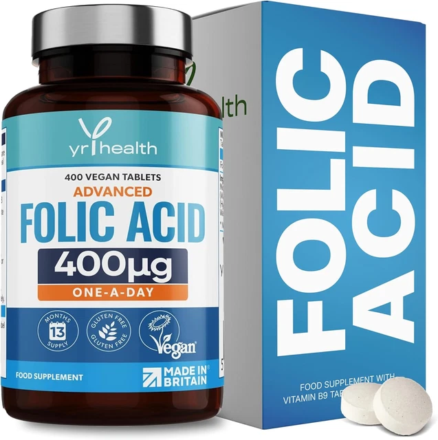 FOLIC ACID 400 Mcg Tablets - 400 Vegan Vitamin B9 Tablets for Women, 13 ...