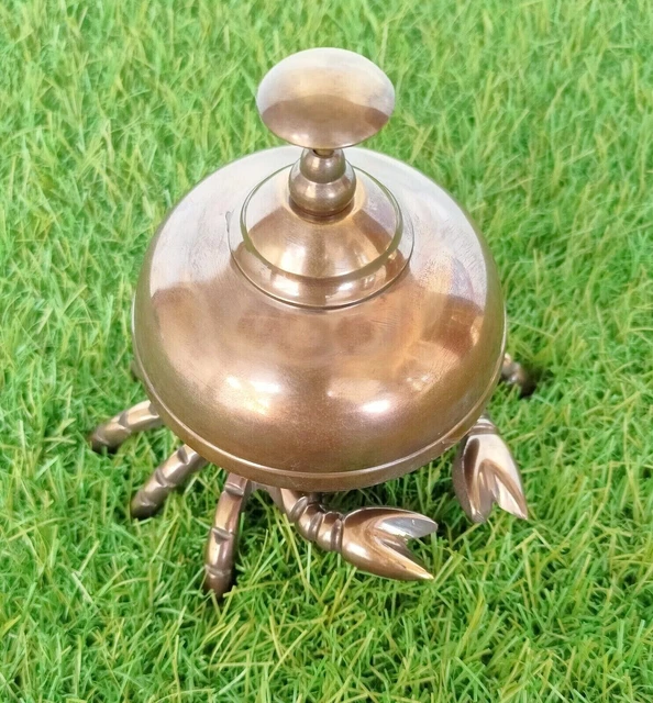 VINTAGE ANTIQUE BRASS Crab Bell Hotel Counter Reception Bell Office ...