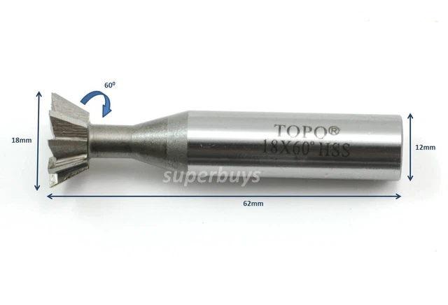 18MM END MILL Dovetail Cutter 60 Degree HSS Flute Metalwork Cutting ...