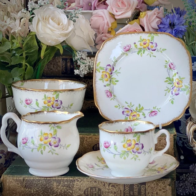 ROYAL ALBERT CROWN China Tea Cup Trio Set 1930s #7730 Inc. Creamer & Sugar Bowl £35.99 - PicClick UK