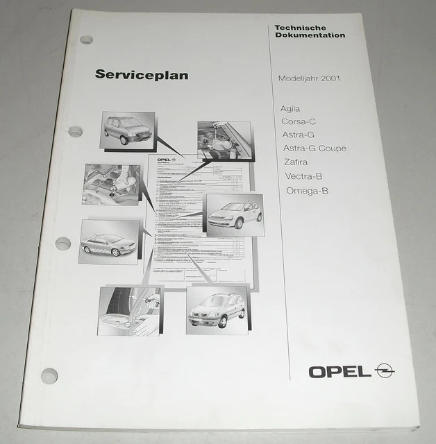 OPEL PLAN DE Service Modèle Année 2001 Agila Corsa Astra Zafira Vectra ...