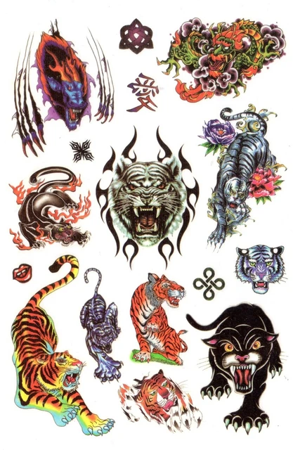 ÉPHÉMÈRE CORPS BIJOUX Tatouage Jetable Tatouage Art Corporel Tigre Chat Volant EUR 4,98 ...