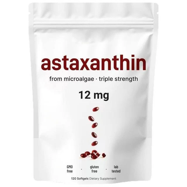 ASTAXANTHIN 12MG TRIPLE Strength for Eye and Joint Health GMO Free 120 ...
