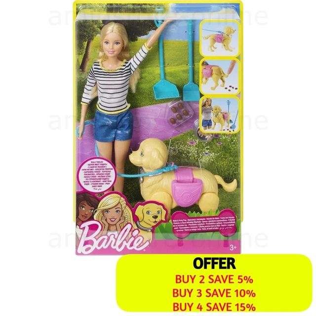 BARBIE DOG WALKER Doll & Potty Puppy Playset With Accessories DWJ68 £16 ...
