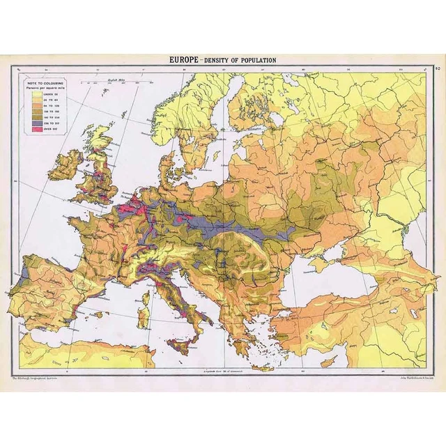 EUROPE - DENSITY of Population - Vintage Map 1922 £8.99 - PicClick UK