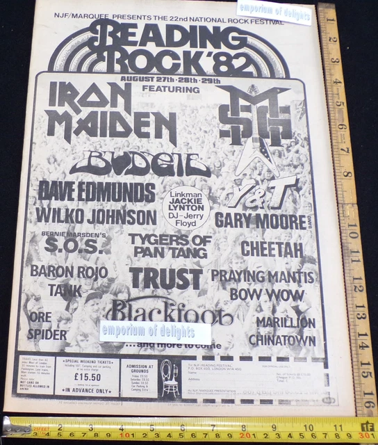 READING ROCK 1982 Festival IRON MAIDEN MARILLION POSTER SIZED music ...