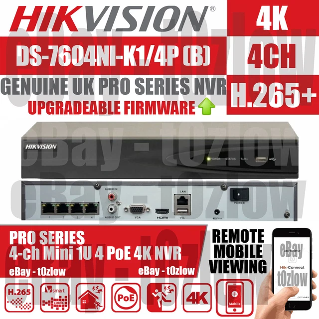 HIKVISION DS-7604NI-K1/4P(B) 4K NVR Network Video Recorder 8MP POE 4CH H.265+ 01 £79.99 ...