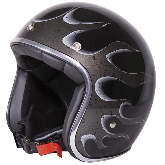 CASCO MOTO JET Vintage Cafe' Racer Custom Stormer Pearl Fire Black Tg L ...