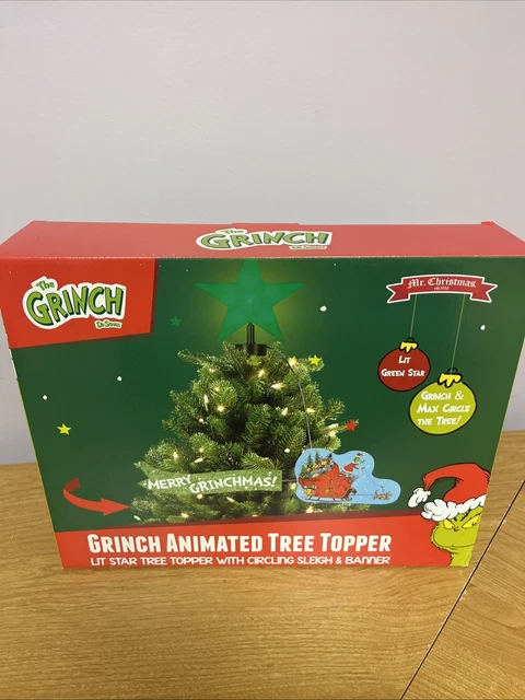 MR. CHRISTMAS ANIMATED Grinch Sleigh Tree Topper with LED Star and ...